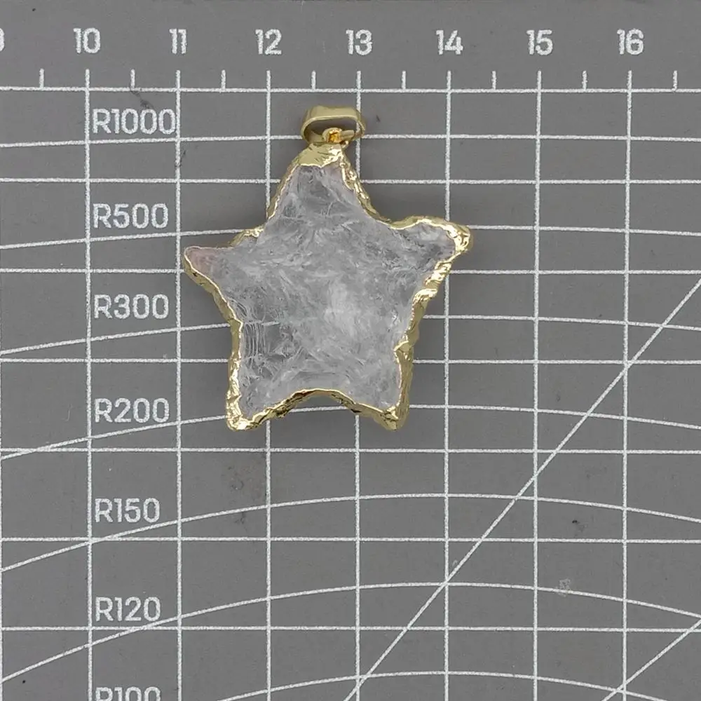3 PCS Natural Clear Quartz Crystal Star Shape Pendant 26x30mm Gold ...
