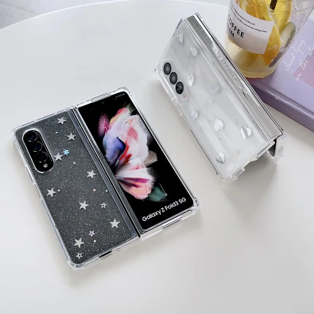 For-Samsung-Z-Fold-5-4-Case-Sequin-Star-Heart-Transparent-Fold-Phone ...