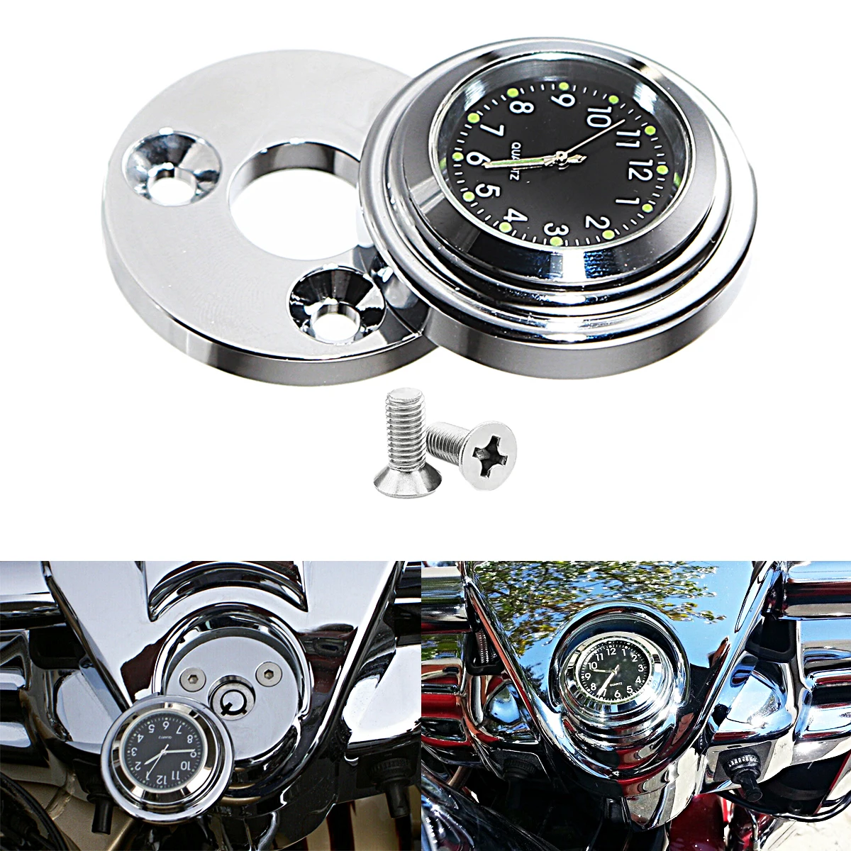 Chrome-Fork-Lock-Clock-Cover-Waterproof-Black-Dial-For-Harley-Touring ...
