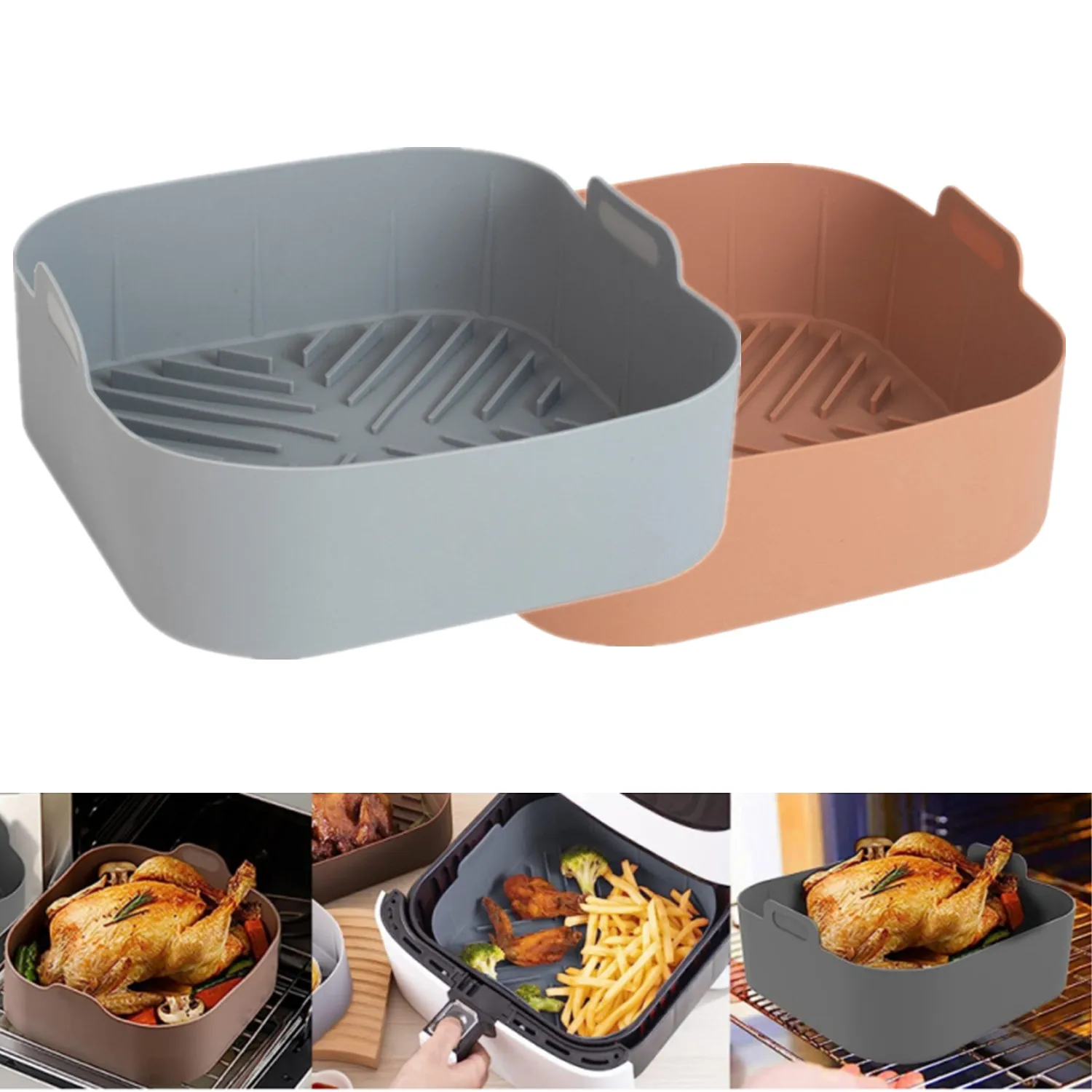 Silicone Air Fryer Basket Liners Inserts Baking Tray Reusable Air Fryer ...
