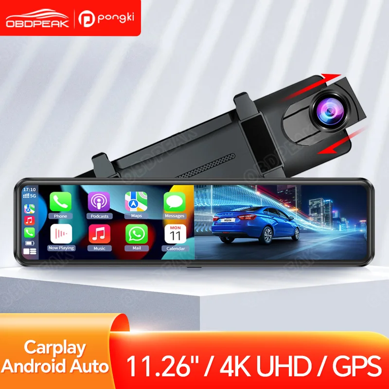 11.26 Inch 4K Car DVR Wireless CarPlay Android Auto WiFi Dash Cam GPS ...