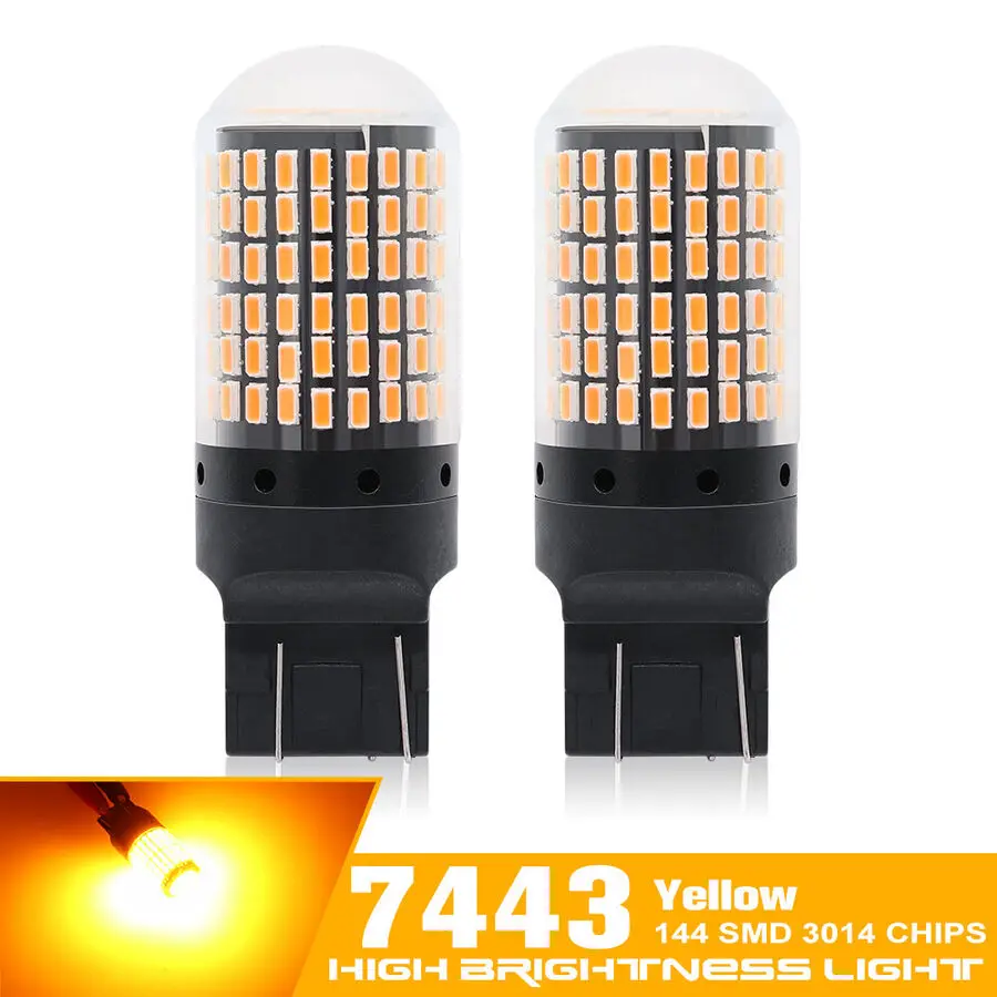 2x-Amber-7443-7440-T20-LED-CANBUS-144SMD-Car-Turn-Signal-Light-Parking ...