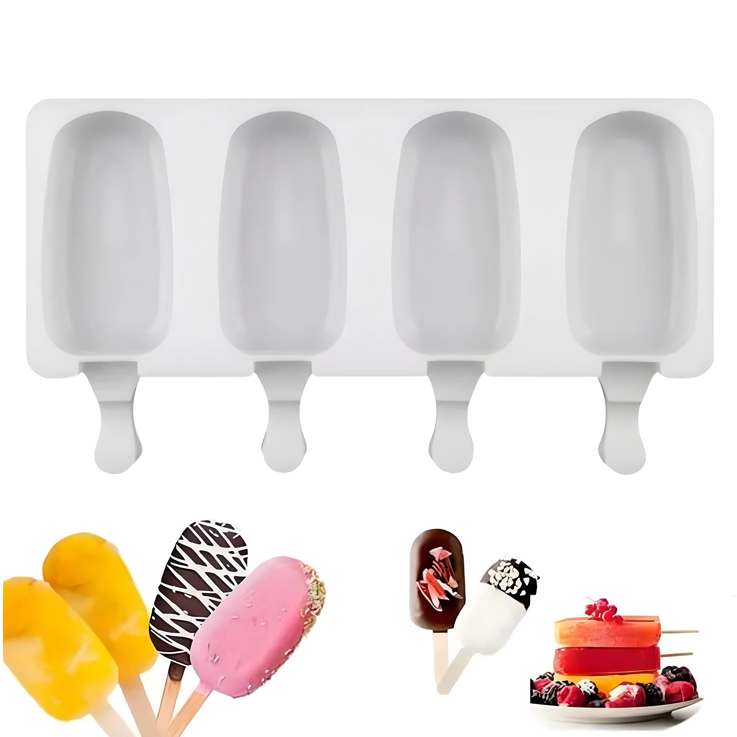 Flexible Silicone Mold Tray-shape For Mini Ice Cream Popsicles 4/8 ...