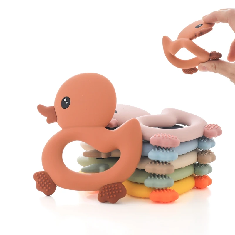 Baby Teether Food Grade Silicone Teethers Cartoon Animals Duck DIY ...