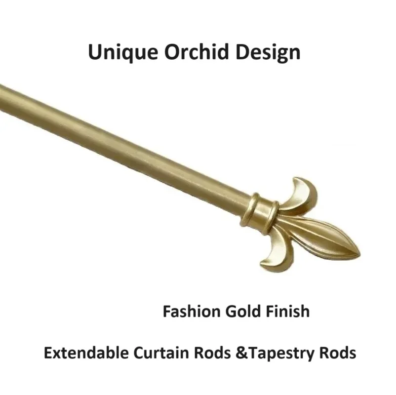 Sungshida-Gold-Orchid-Finial-Extendable-Single-Curtain-Rod-Set ...