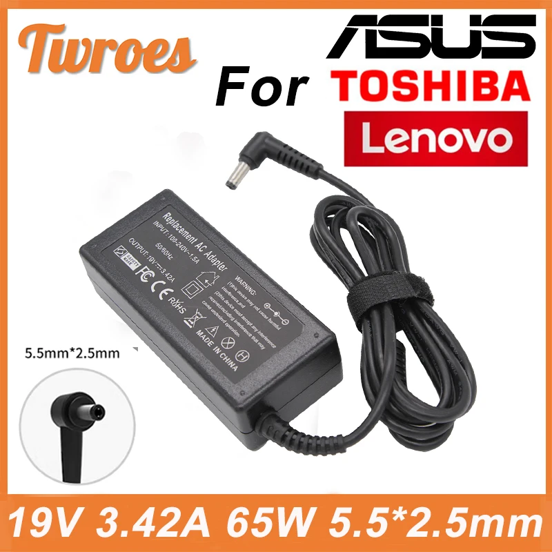 19V 3.42A 5.5x2.5mm 65W AC Laptop Adapter Charger for Asus X401A X550C A450C Y481 X501LA X551C ...