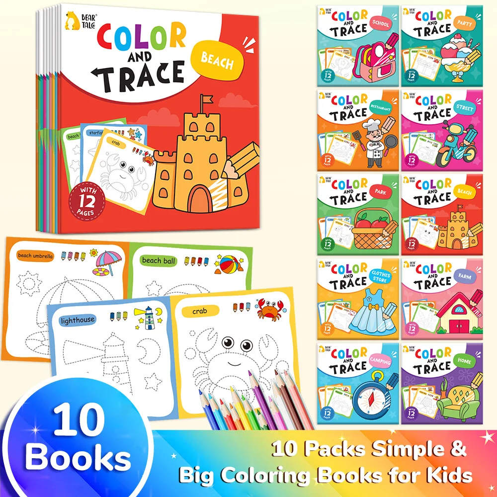 10 Book Set, Children's Coloring Book To Enhance Cognitive Thinking ...