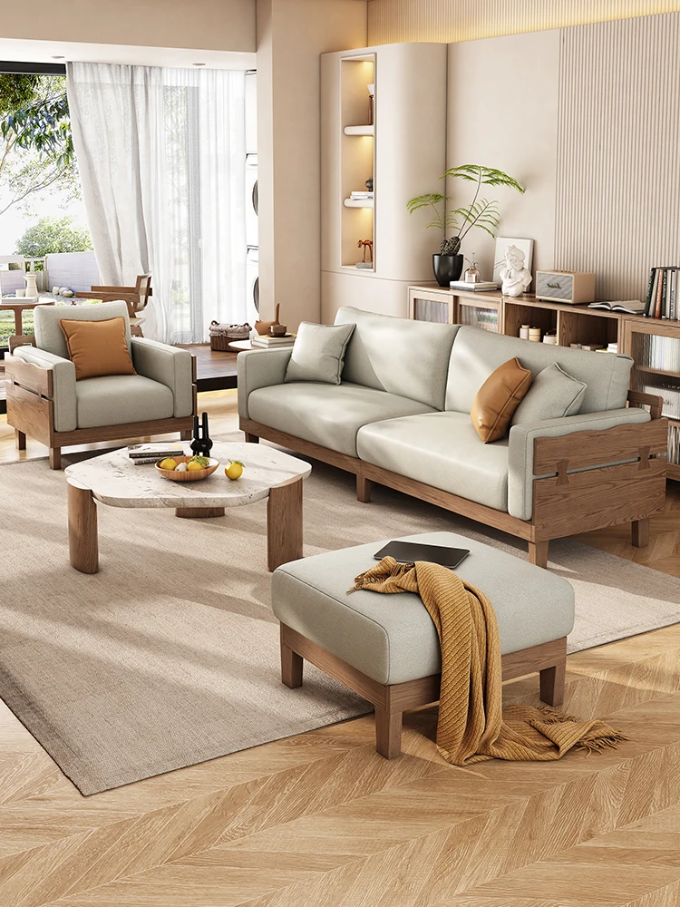 All solid wood sofa Nordic Japanese style small apartment modern simple living room inline three seat ash fabric sofa AliExpress