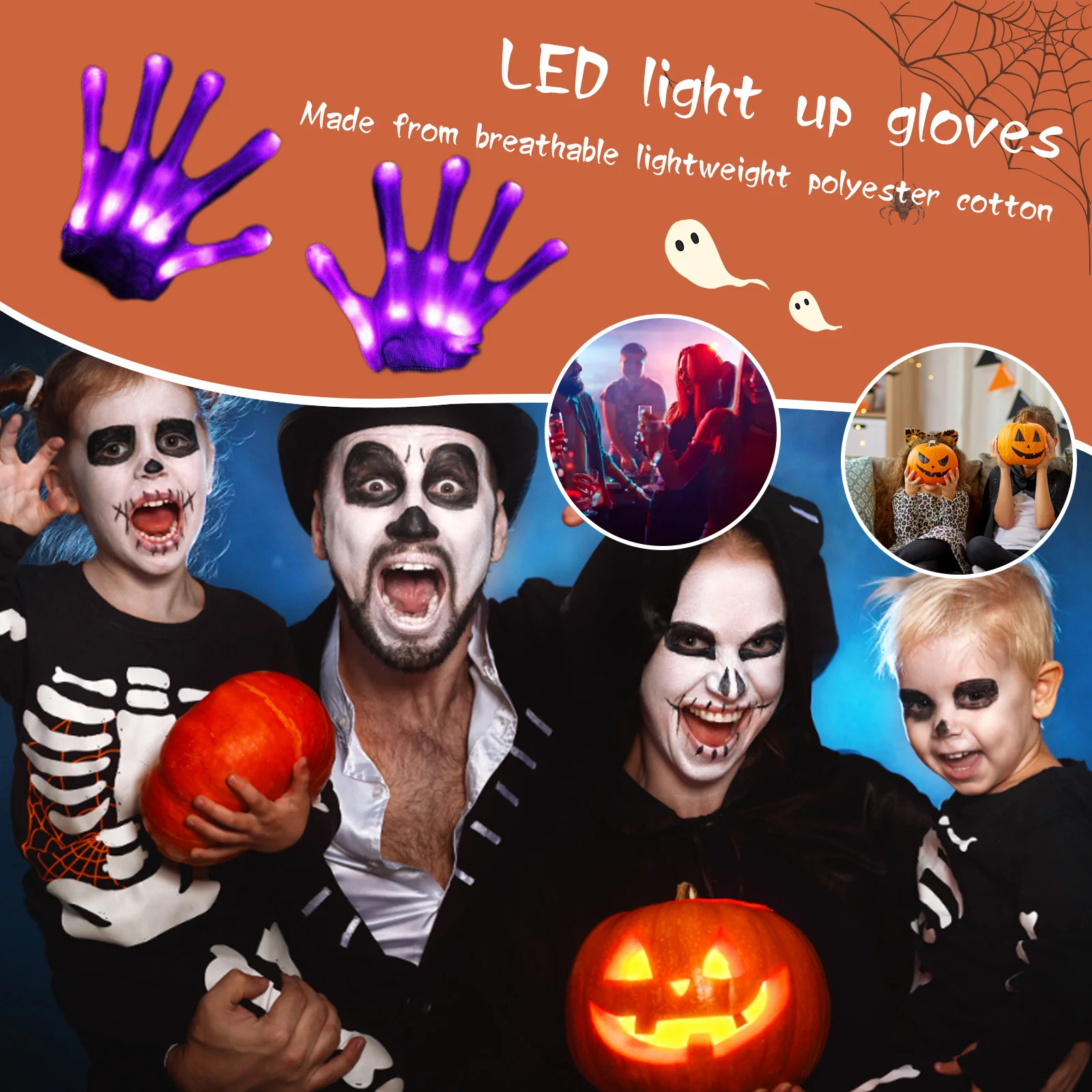 Led Luminous Gloves Halloween Skeleton Mitten Flashing Rave Gloves ...