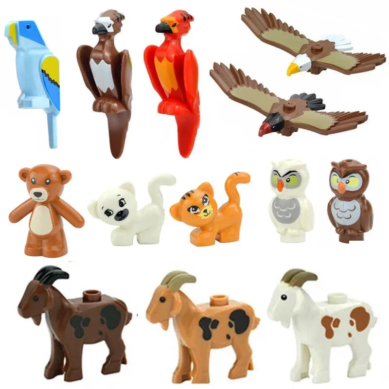 MOC City Animals Zoo Accessories Building Blocks Dinosaur Parrot Shark ...