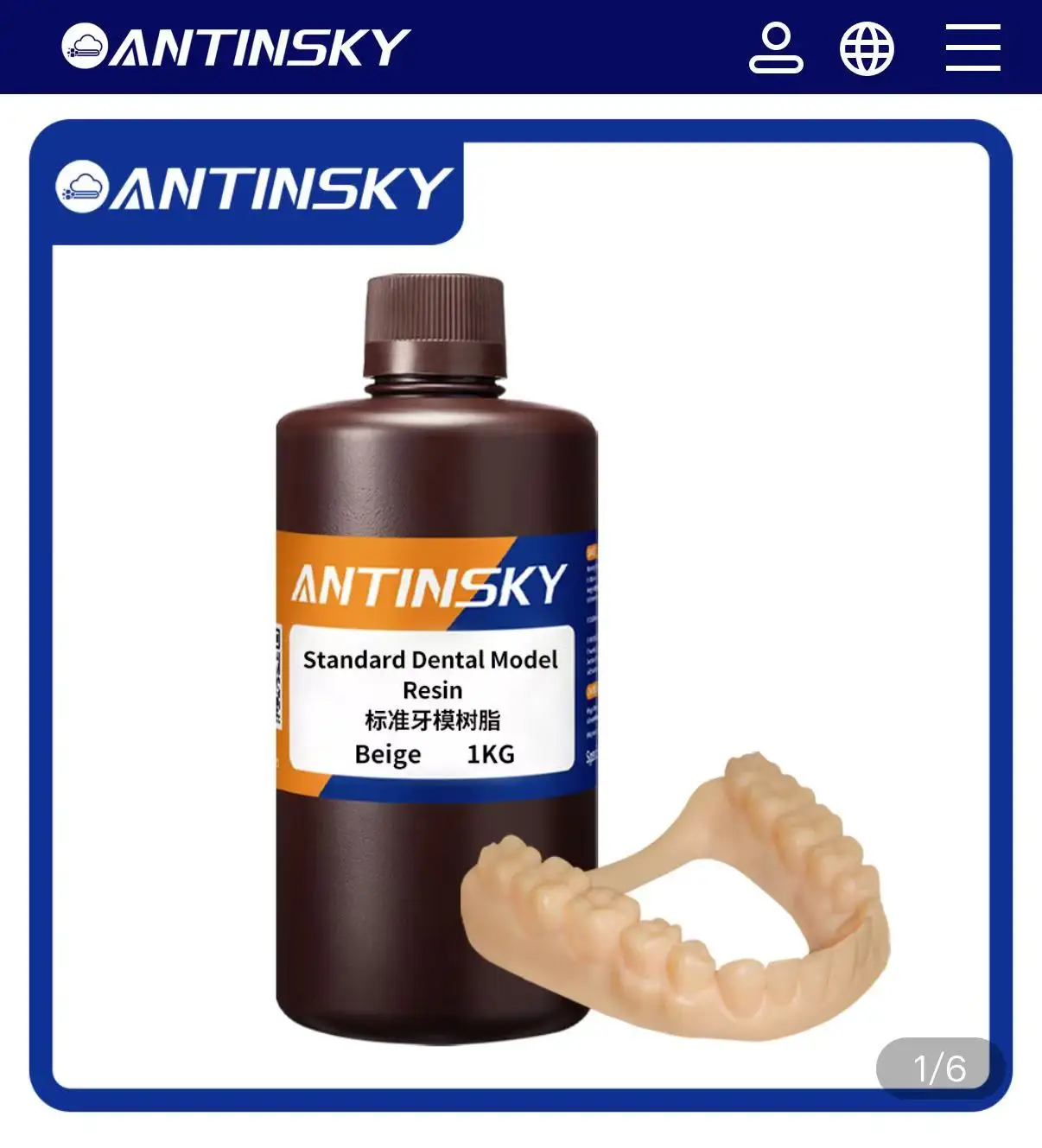 Modelo Dental estándar Antinsky, resina 405nm1KG para impresora 3D ...