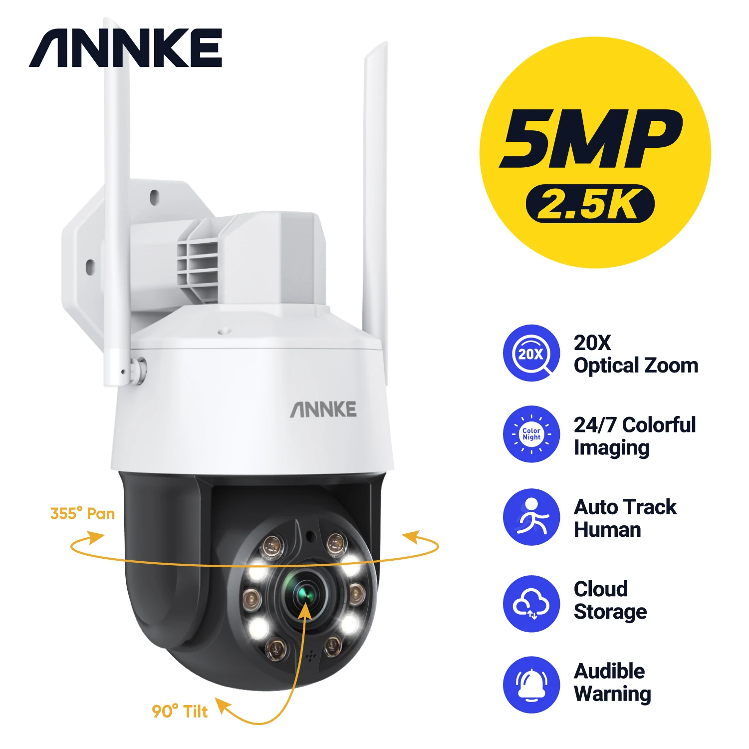 Annke-5PCS-PTZ-Wifi-Camera-Wireless-20X-Optical-Zoom-5MP-H-265-Full ...