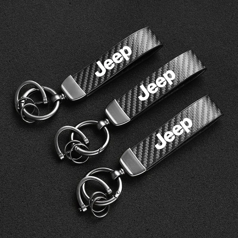 Car Key Cover Keyring Carbon Leather Keychain Accessories For Jeep ...