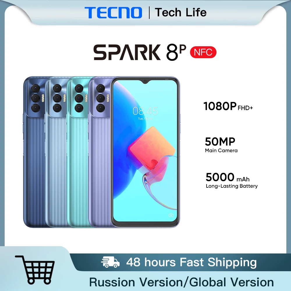 Original Tecno Spark 8P 4 + 64GB Smartphone Helio G70 High Capacity Battery5000mAh 6.6" FHD Cell ...