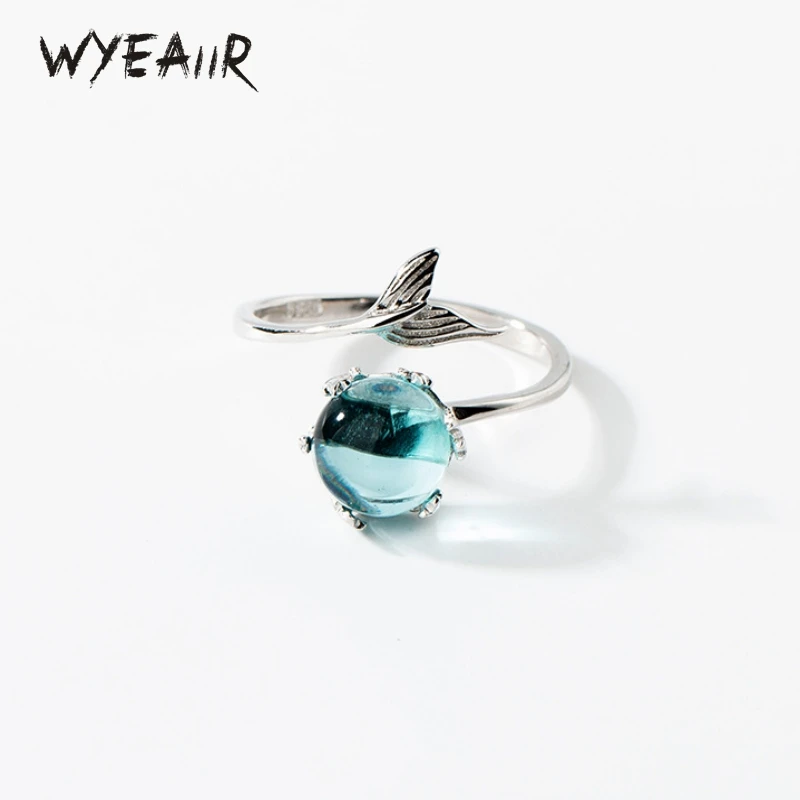 WYEAIIR 925 Sterling Silver Mermaid Blue Crystal Fish Tail Whale ...