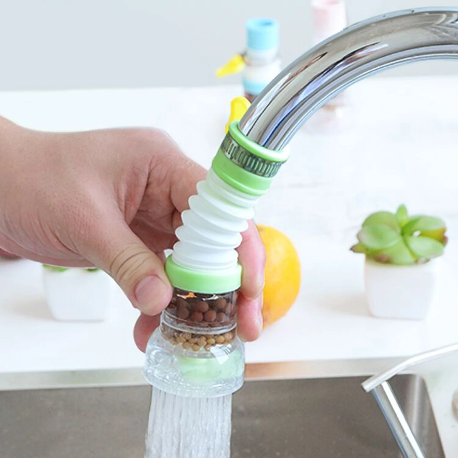 Splash-Proof Tap Water Filter Retractable Nozzle 360-Degree Adjustable ...
