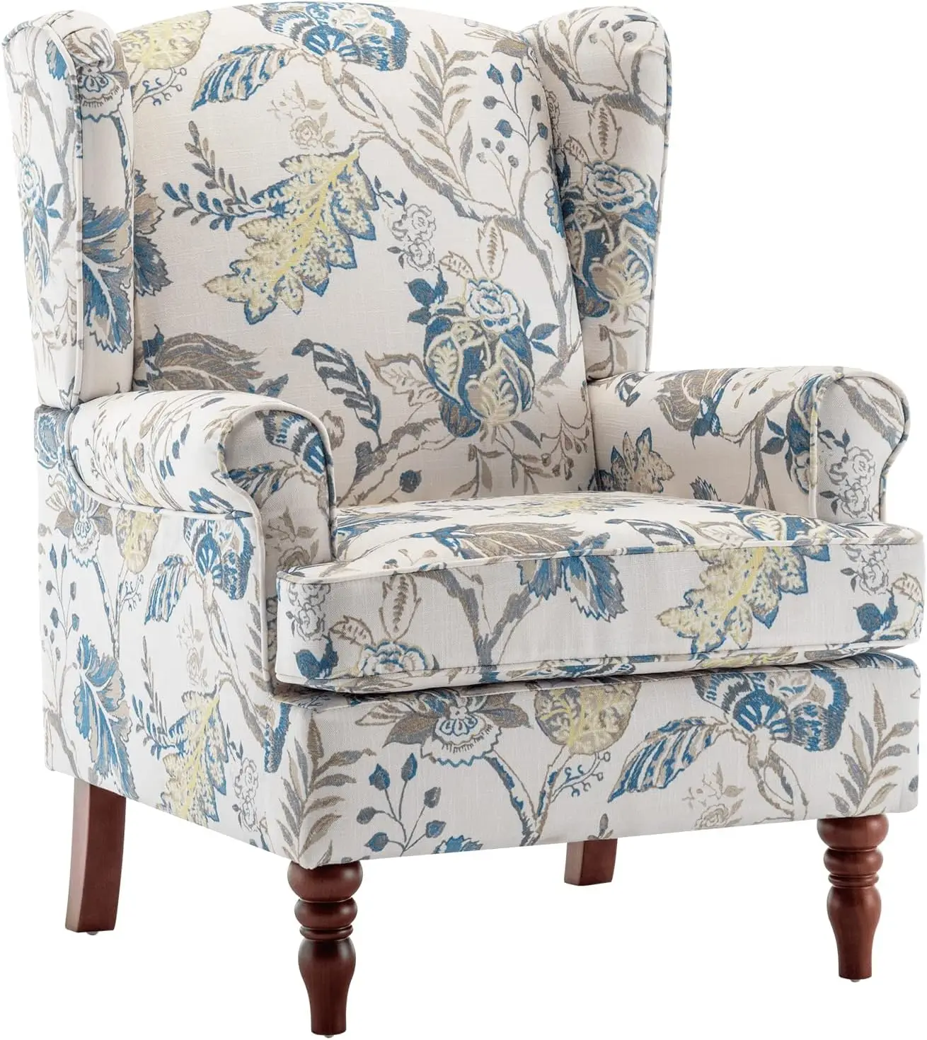 Floral-Accent-Chair-High-Back-Upholstered-Armchair-with-Solid-Legs ...