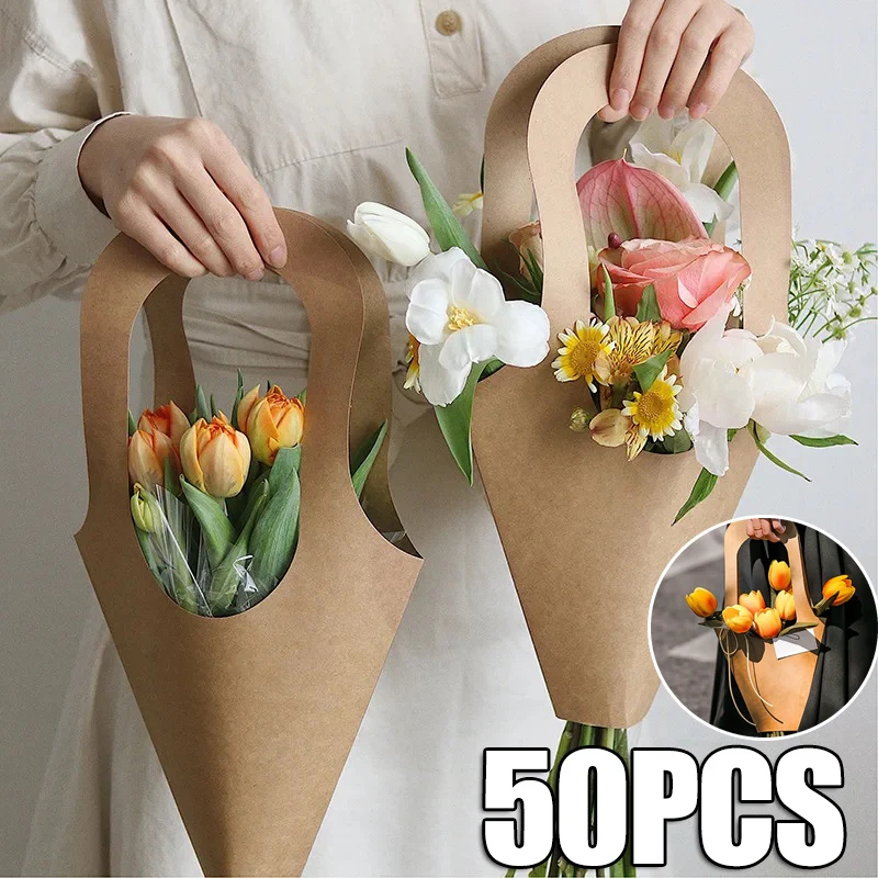 50PCSFashion Florist Rose Box Kraft Paper Wedding Handheld Decorative ...