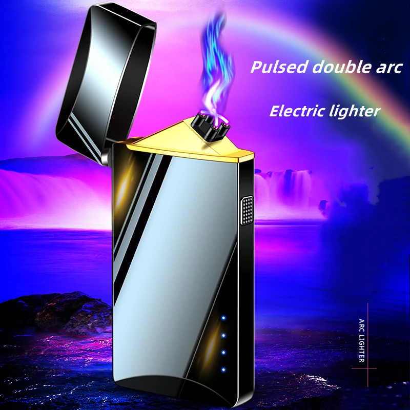 Electric-Lighter-Double-Arc-Windproof-Flameless-Lighter-With-Charging ...