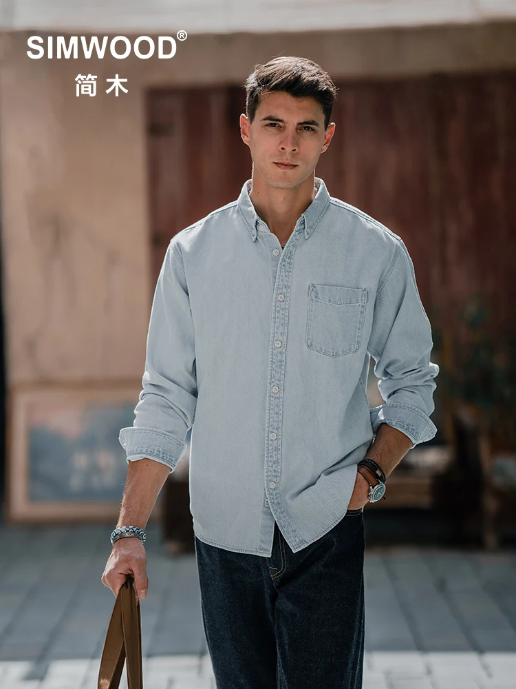 SIMWOOD-2024-Autumn-New-Oversize-8oz-Lyocell-Fiber-Washed-Denim-Shirts ...