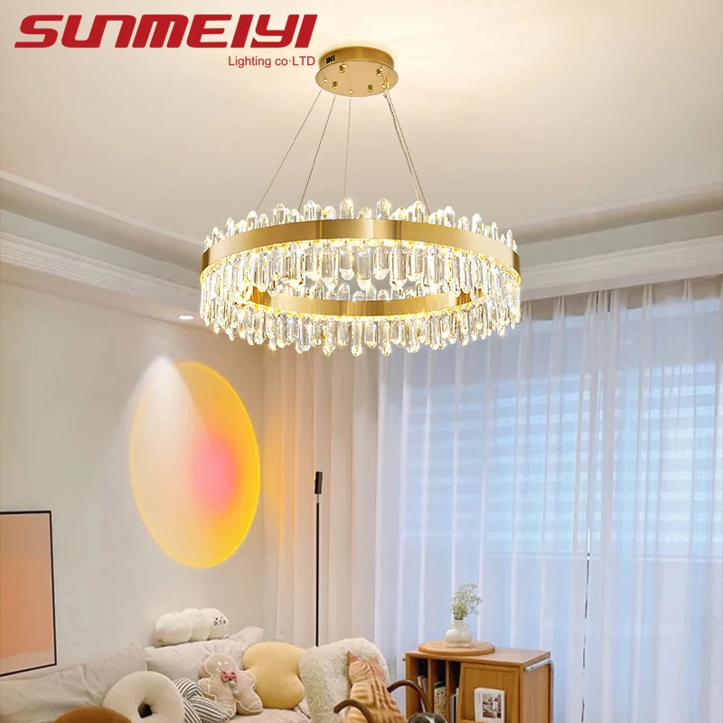 Luxo moderno lustre de cristal ouro led pode ser escurecido pendurado ...