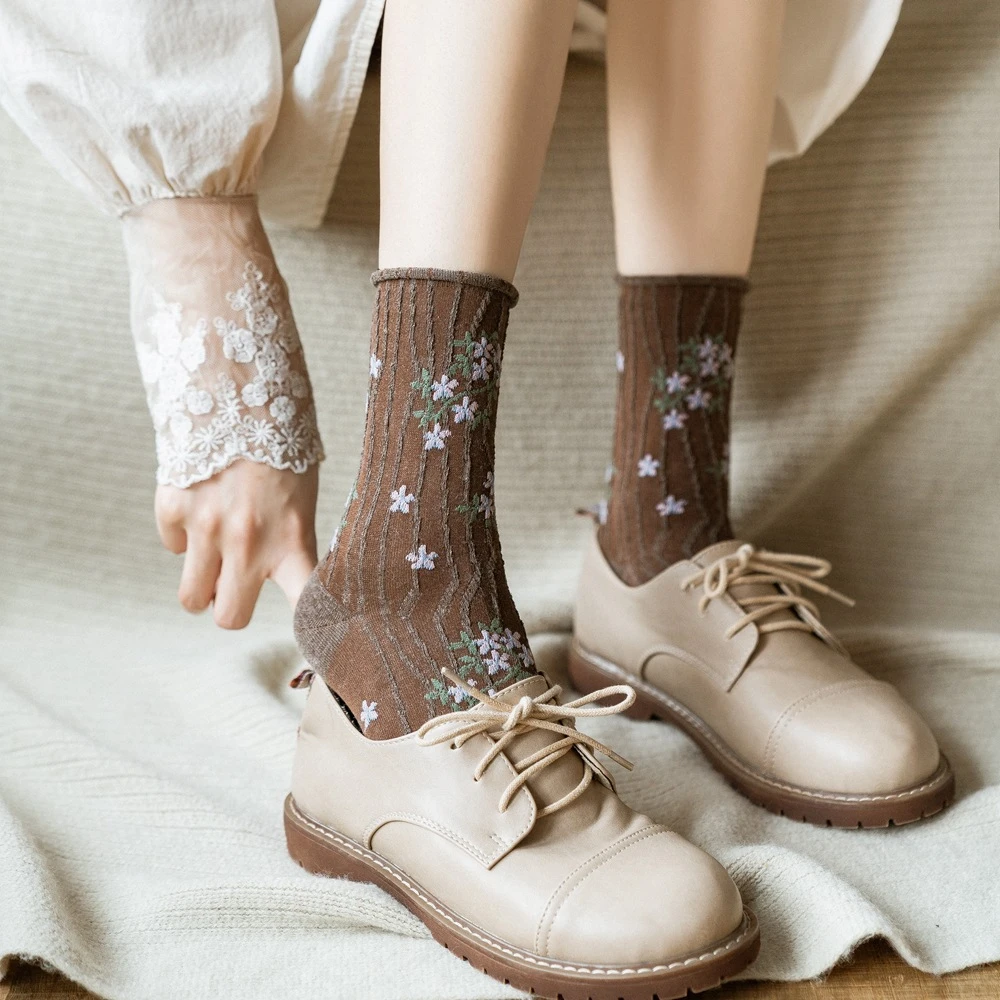 Korean Fashion News 2023 Floral Print Women's Socks Harajuku Vintage ...