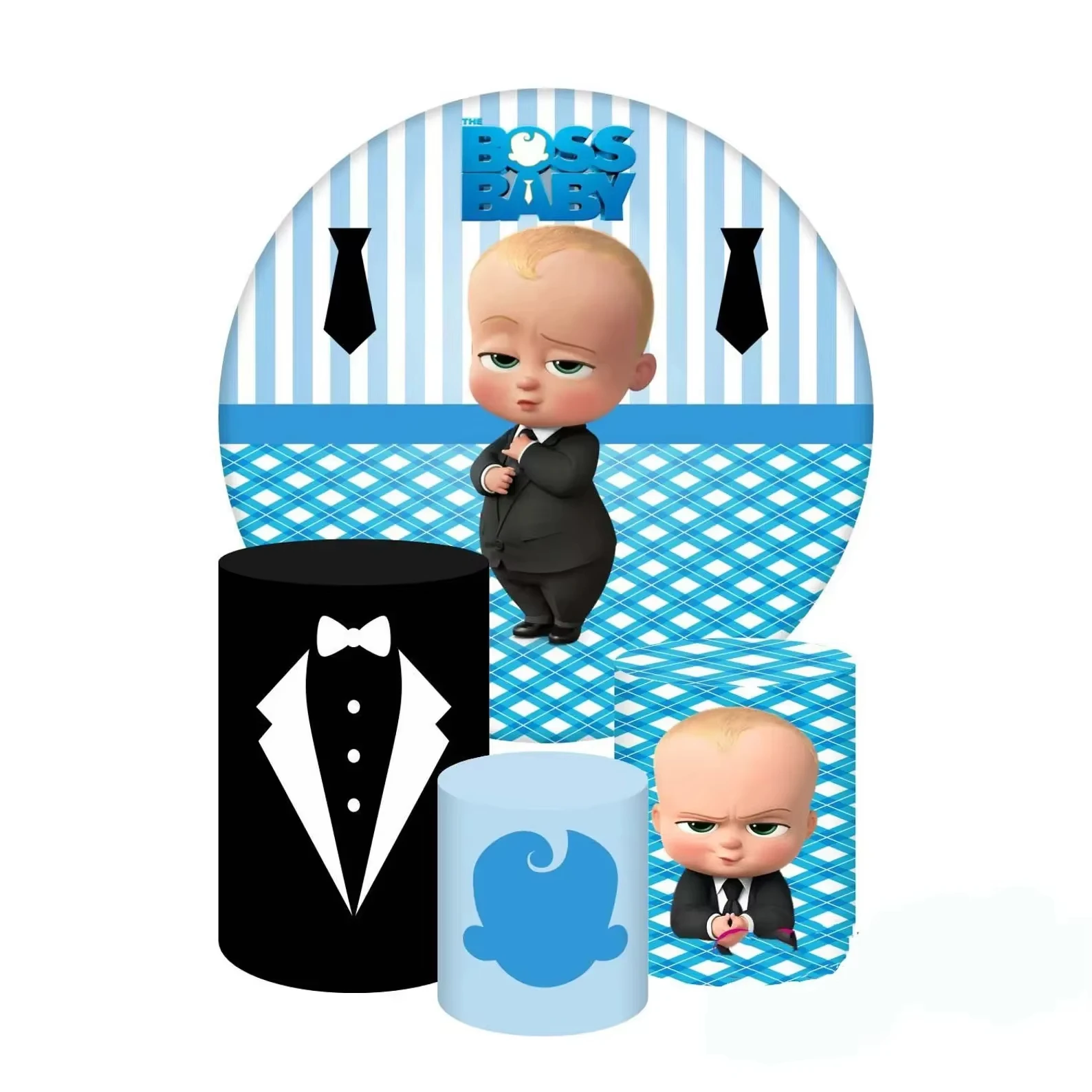 Boss Baby Round Backdrops Covers Kids Boy 1st Birthday Baby Shower ...