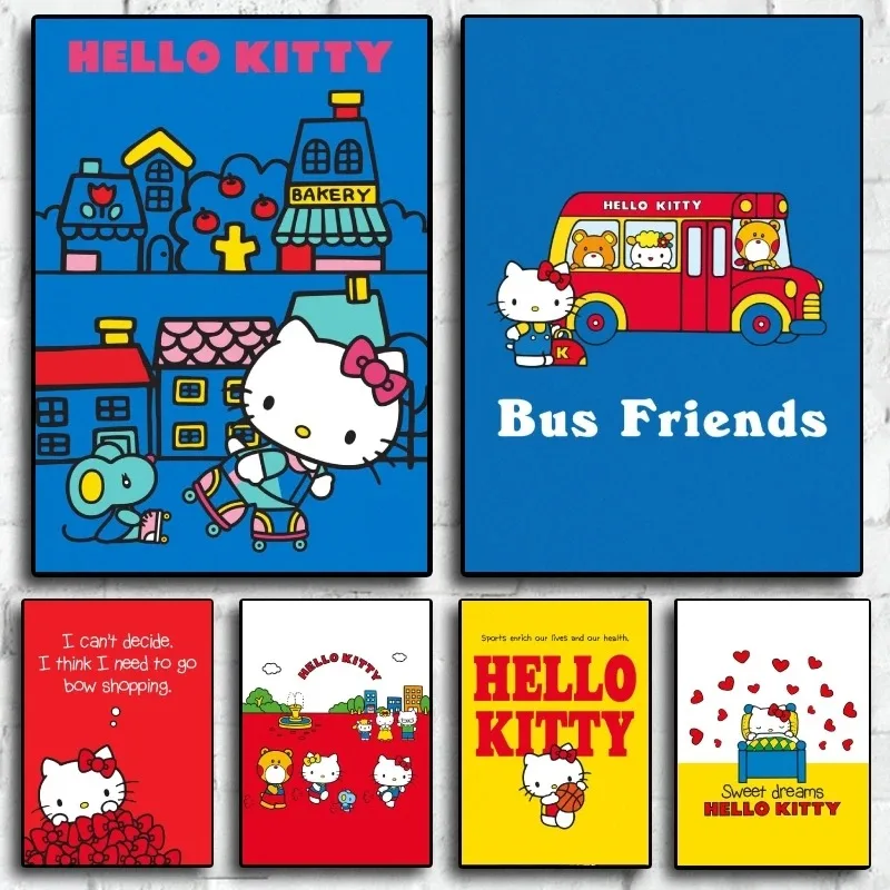 Canvas-Printing-Hello-Kittys-Yellow-Children-s-Bedroom-Decor-Hanging ...
