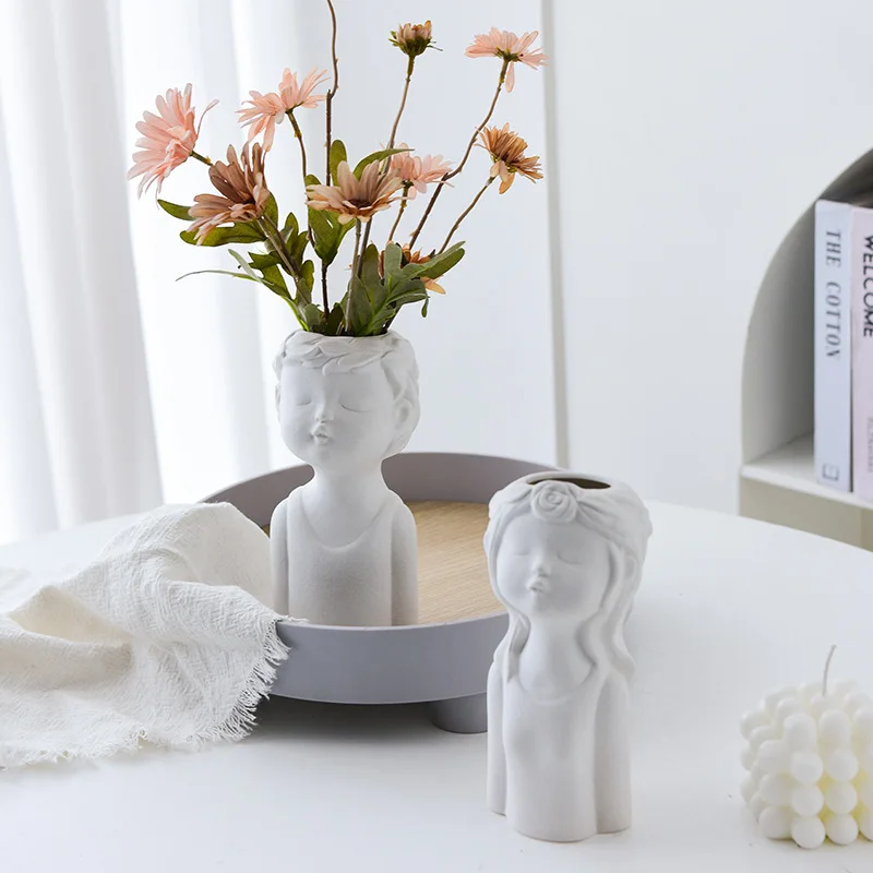 Ceramic Human Face Flower Vase Art Creatrive David Sculpture Human Head ...