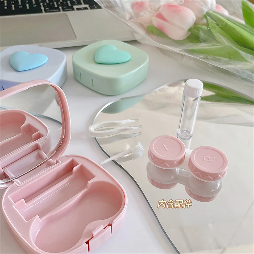 New Cute Contact Lenses Case Heart Design Travel Lens Box Set With ...