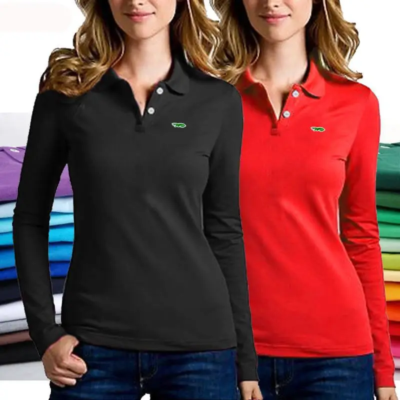 Camisas-Polos-de-manga-comprida-feminina-logotipo-bordado-moda ...