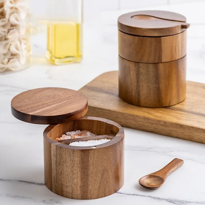 Acacia-Wood-Salt-Tank-Seasoning-Box-Pepper-Box-With-Magnetic-Rotating ...