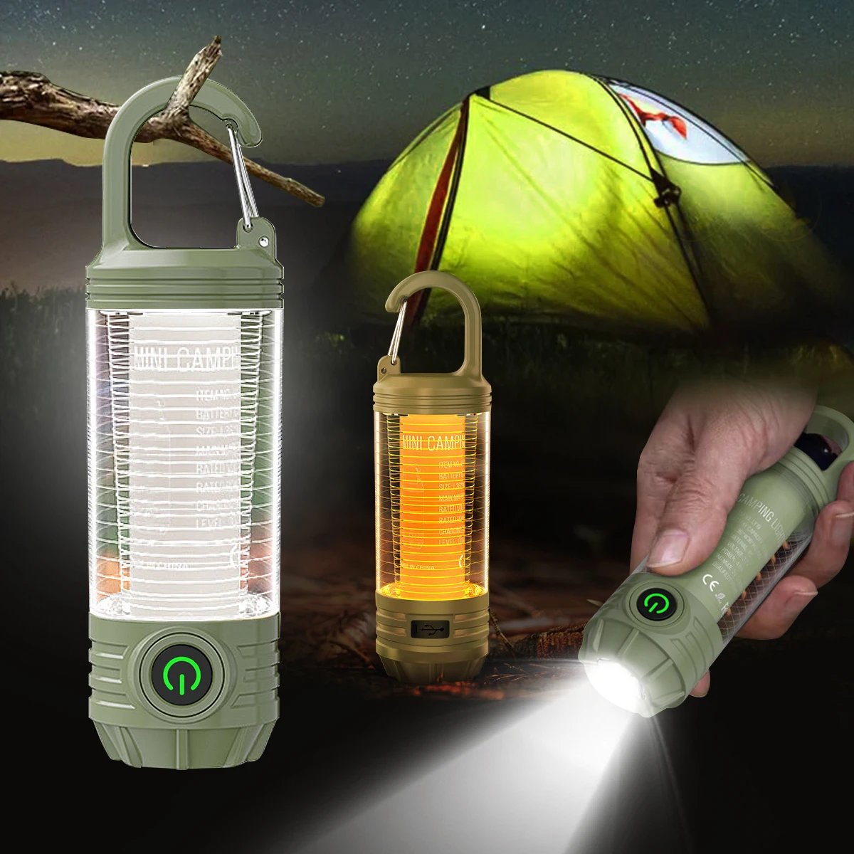 Dual-Use Camping Lantern Flashlight IP65 Waterproof Portable LED Torch ...