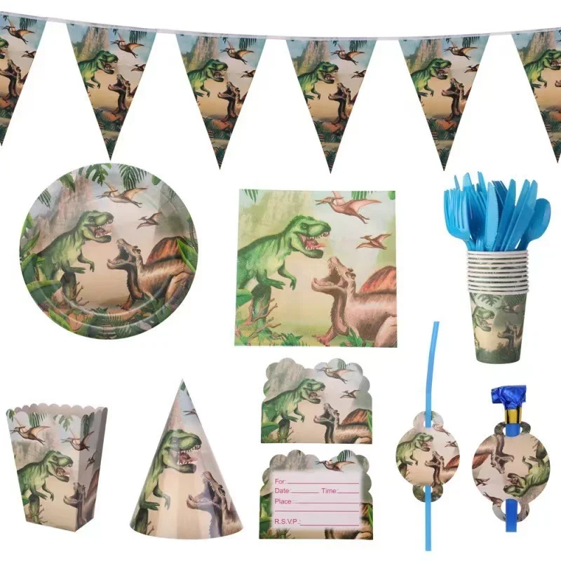 Vajilla-desechable-con-tem-tica-de-dinosaurio-plato-de-papel-taza-decoraciones-para-fiesta-de ...