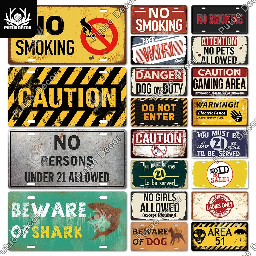 Putuo-Decor-Warning-Metal-Sign-Plaque-Metal-Vintage-Licenses-Plate-Tin ...