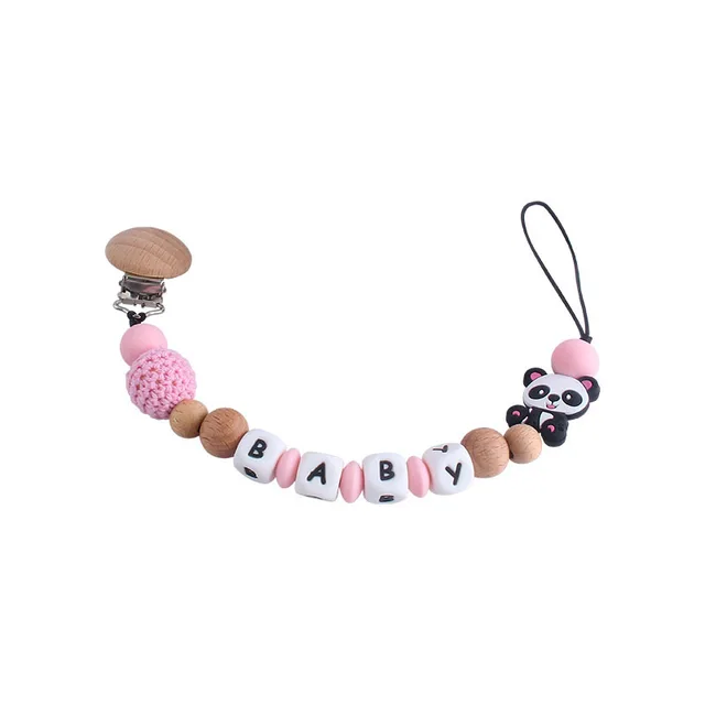 Customized English Silicone Letter Name Baby Pacifier Clip Panda Dummy ...