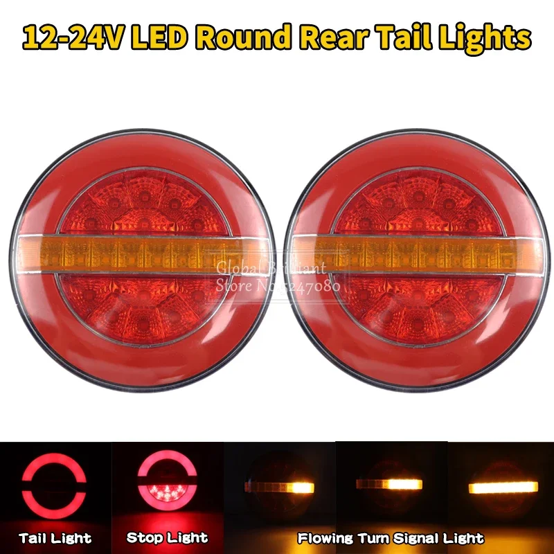 1-2Pcs-12V-24V-Round-LED-Truck-Tail-Lights-Dynamic-Turn-Signal-Rear ...