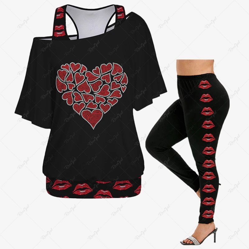 Women-Skew-Neck-Batwing-Sleeves-True-two-piece-Or-Skinny-Leggings ...