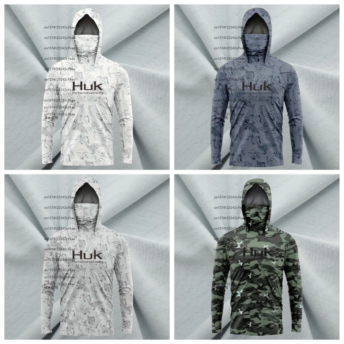 Huk Fishing Shirt UPF 50 Hooded Face Cover Fishing Clothes Summer Sun ...