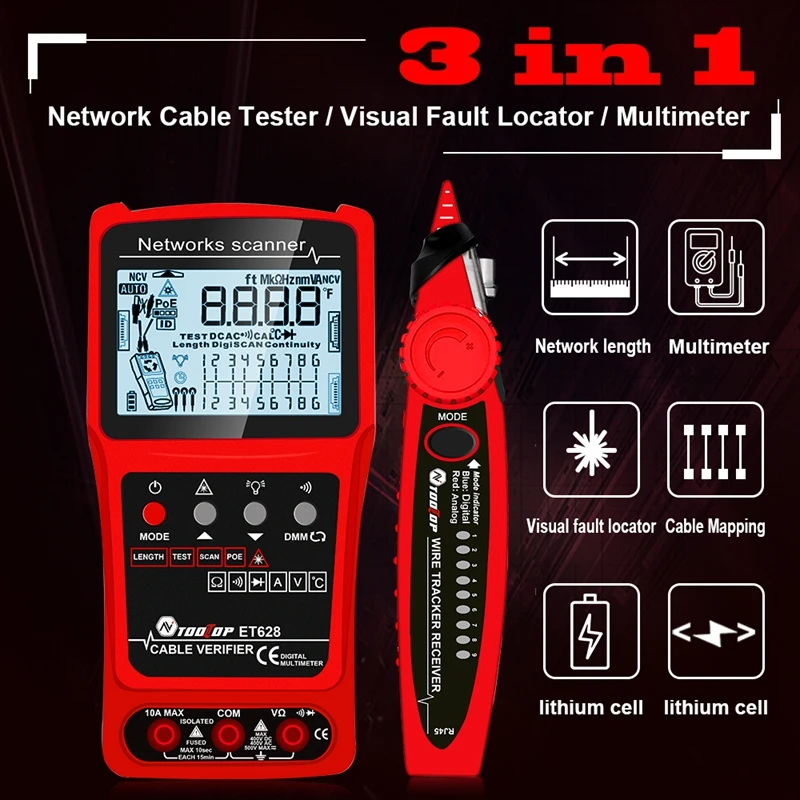 ET628 Network Cable Tester Visual Fault Locator Digital LCD Analog ...