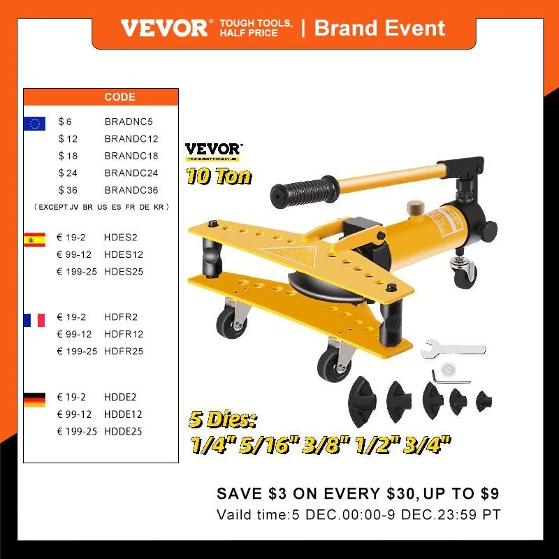 Vevor Swg-1 Integral Manual Hydraulic Pipe Bender Dia 13-34mm With 6 ...
