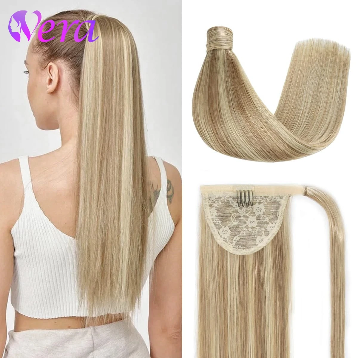 Ponytail-Remy-Hair-Highlight-Ash-Blonde-With-Bleach-Blonde-P8-613-Hair ...