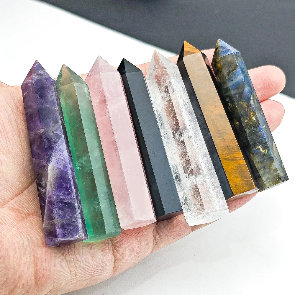 Natural Stone and Crystals Point Wand Witchcraft Rose Quartz Amethyst ...