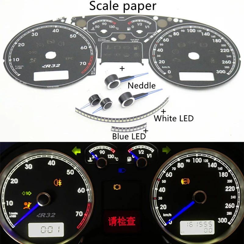 Dashboard Instrument Blue Needle White Background Scale Paper LED Light ...