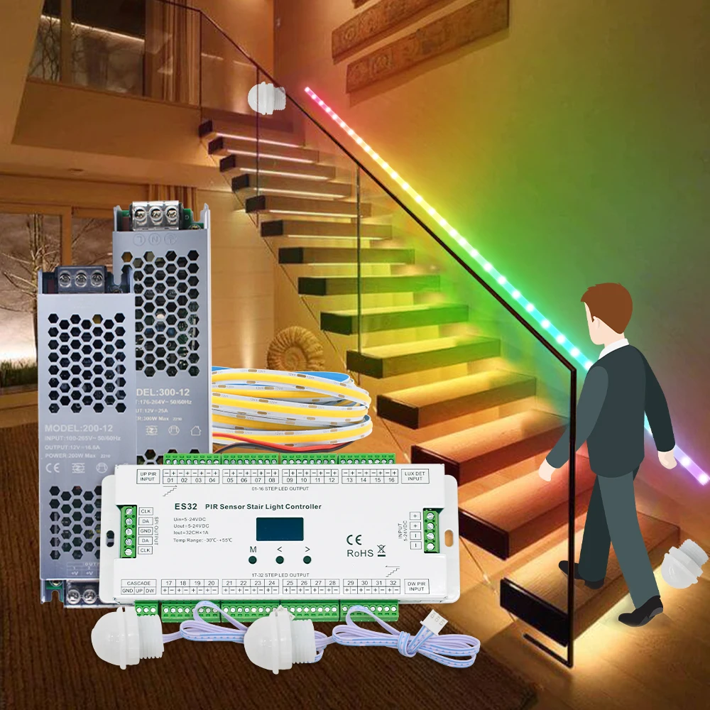 PIR-Motion-Sensor-Light-Controller-ES32-12V-24V-Single-Color-RGB-Pixel ...