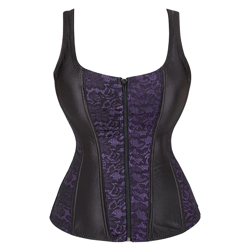 Woman Corset Bustier Flower Lace Up Bustiers Zip Corsets Shoulder Strap ...