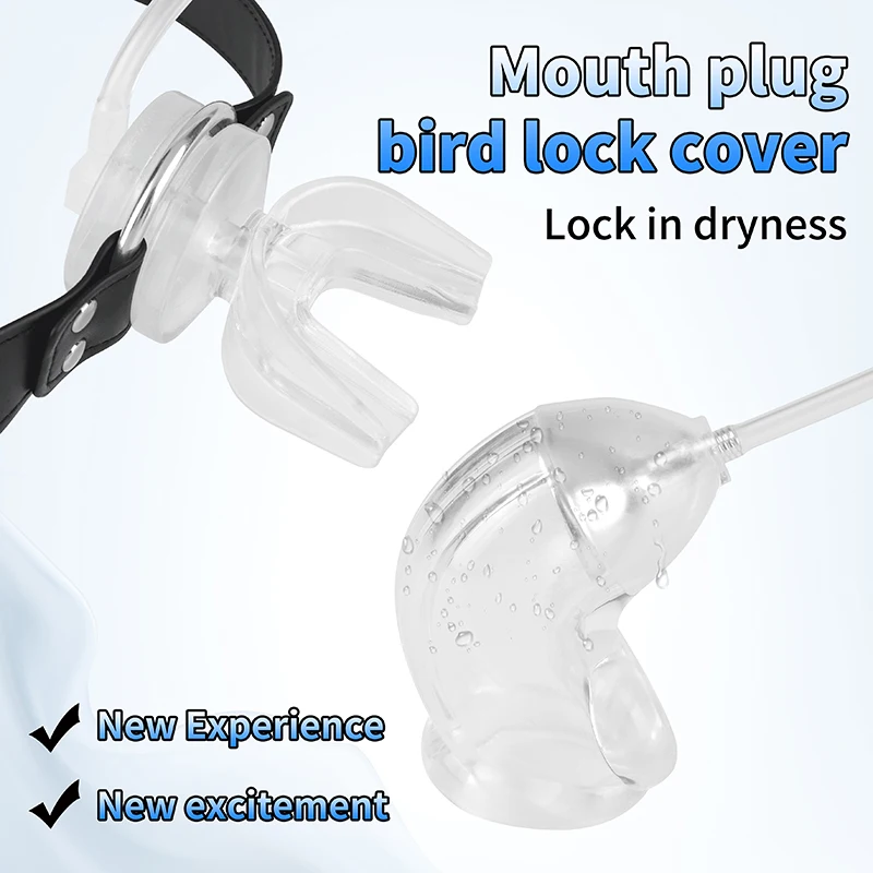 Bondage-Open-Mouth-Gag-Plug-Male-Chastity-CockCage-Silicone-Bird-Lock ...