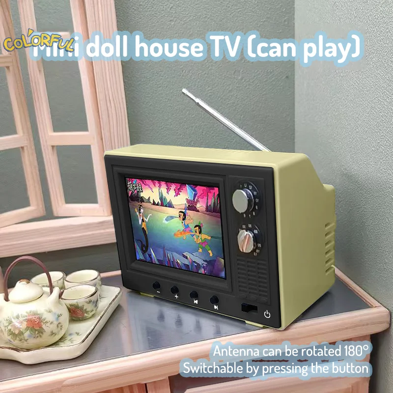 1-12-Dollhouse-Miniature-TV-Playable-Video-Mini-Television-Model-Living ...