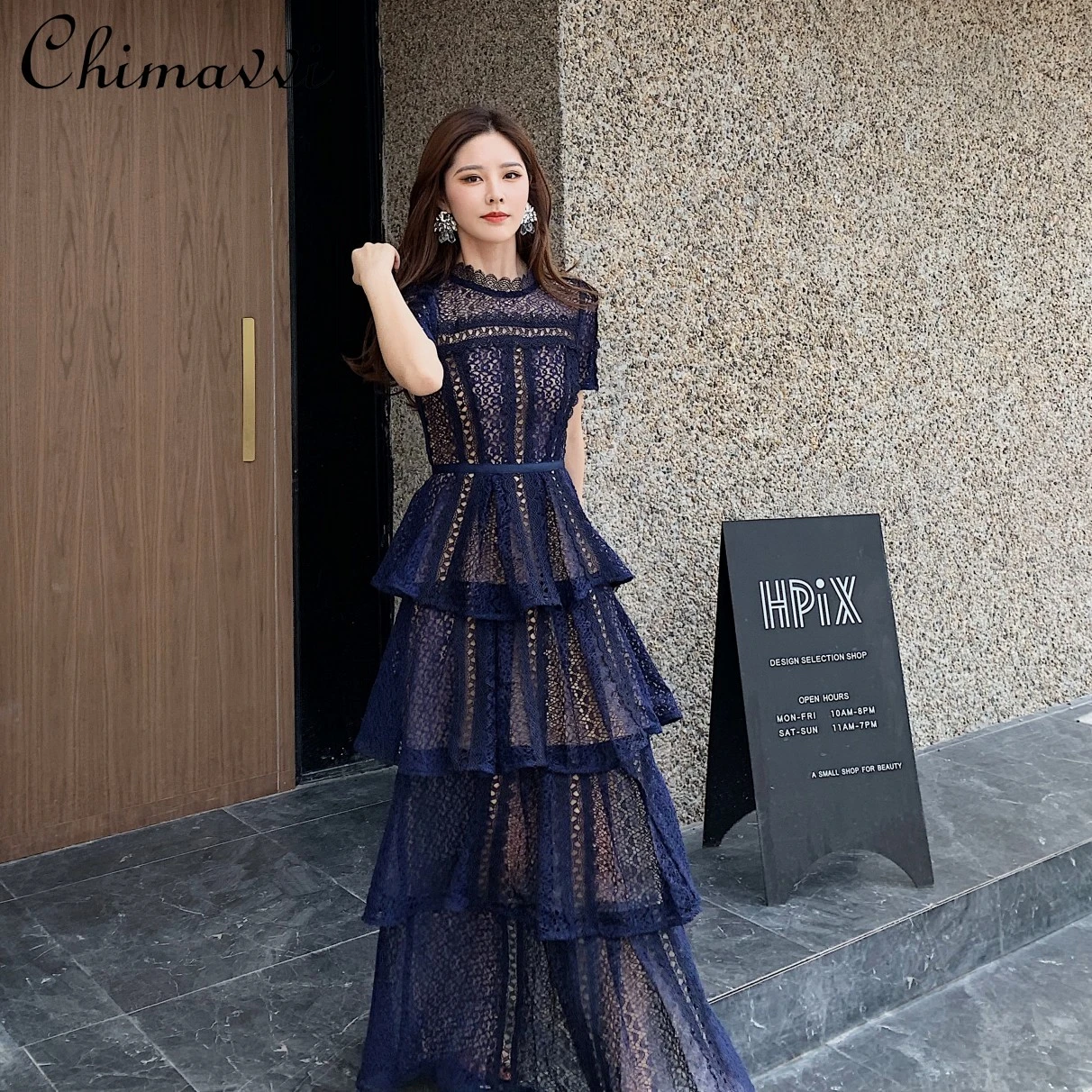 Maxi Dresses For Women 2022 New Summer Dark Blue Exquisite Lace ...