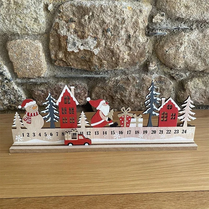 Christmas-Advent-Calendar-Wood-Santa-Snowman-Countdown-Desk-Decor-For ...